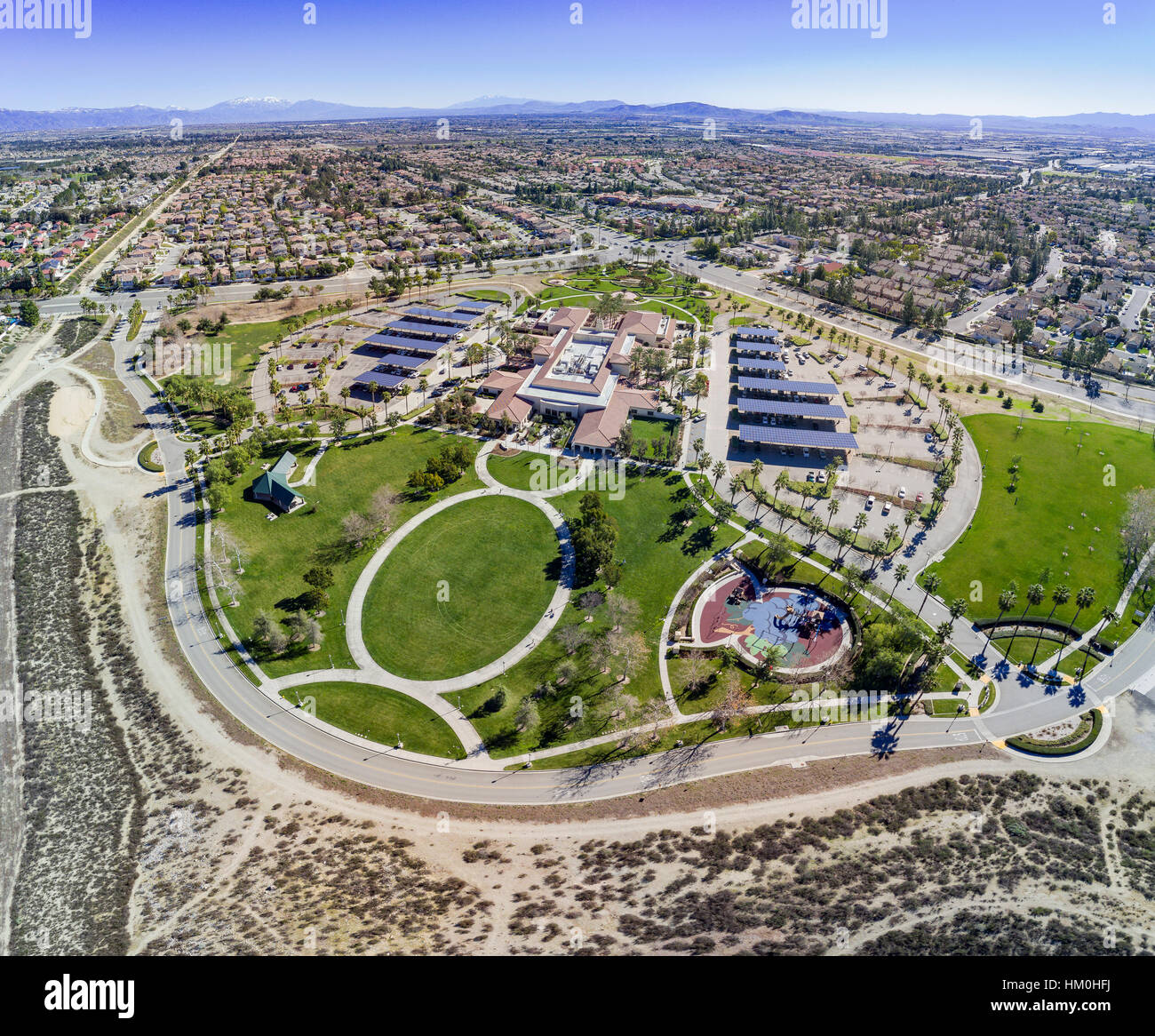 Aerial view of the Rancho Cucamonga Central Park in the morning Stock ...