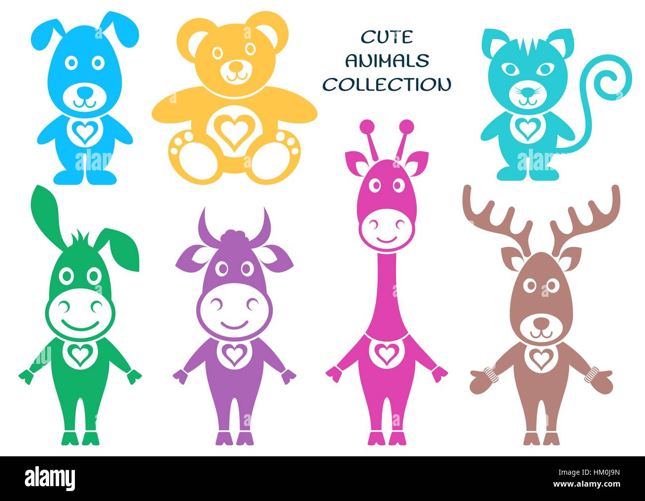 Cute colorful vector animals silhouette icons with heart Stock Vector ...