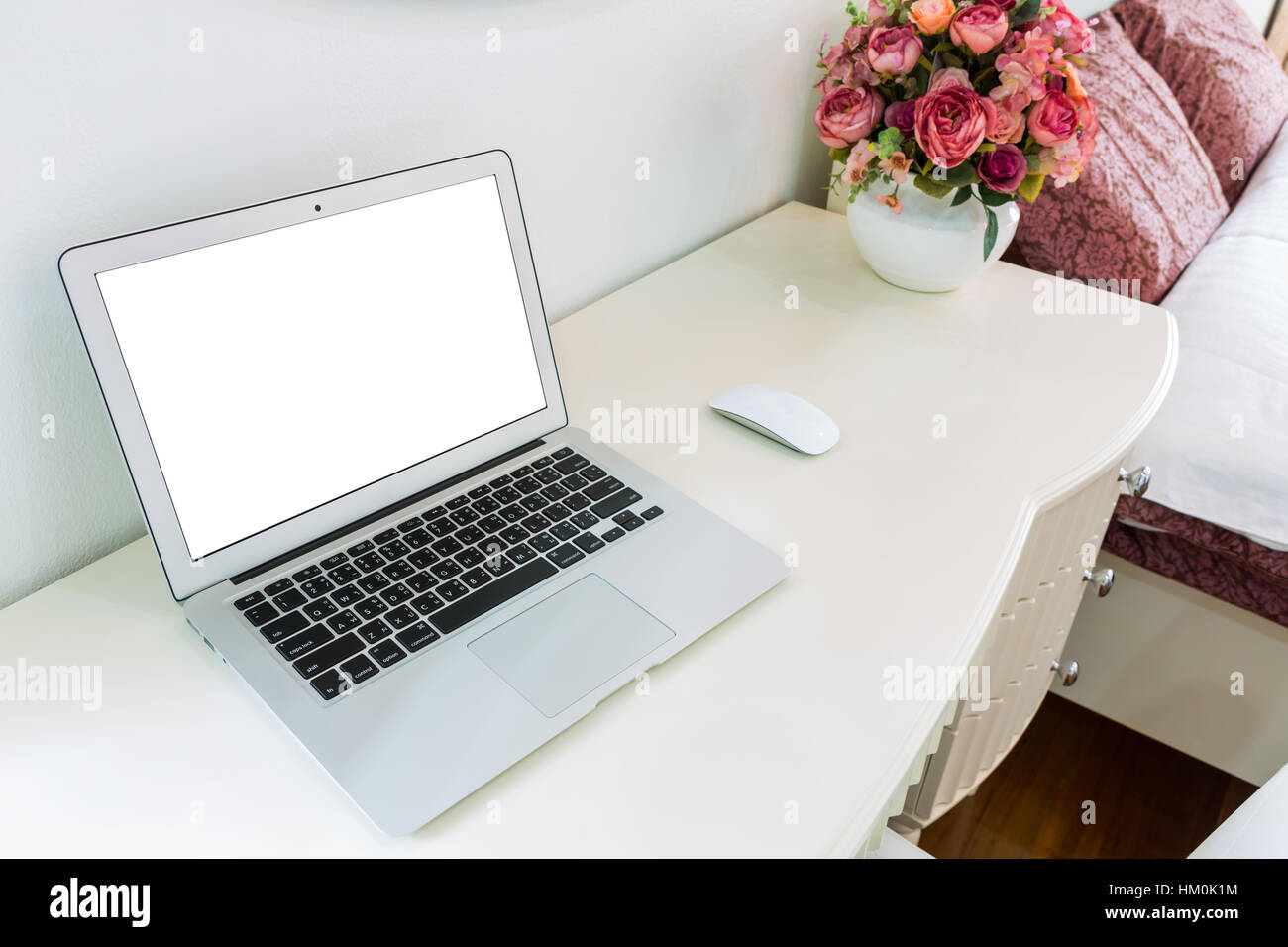 Interior of a modern bed room with laptop computer Stock Photo - Alamy