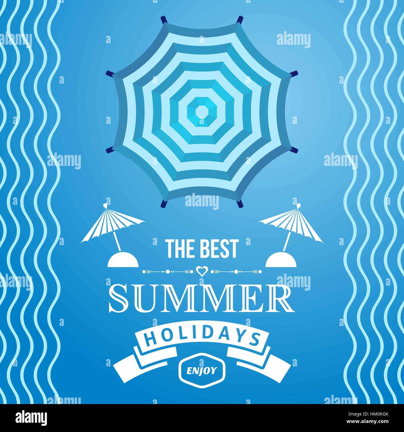 Blue summer holidays poster design with sun umbrella Stock Vector Image ...