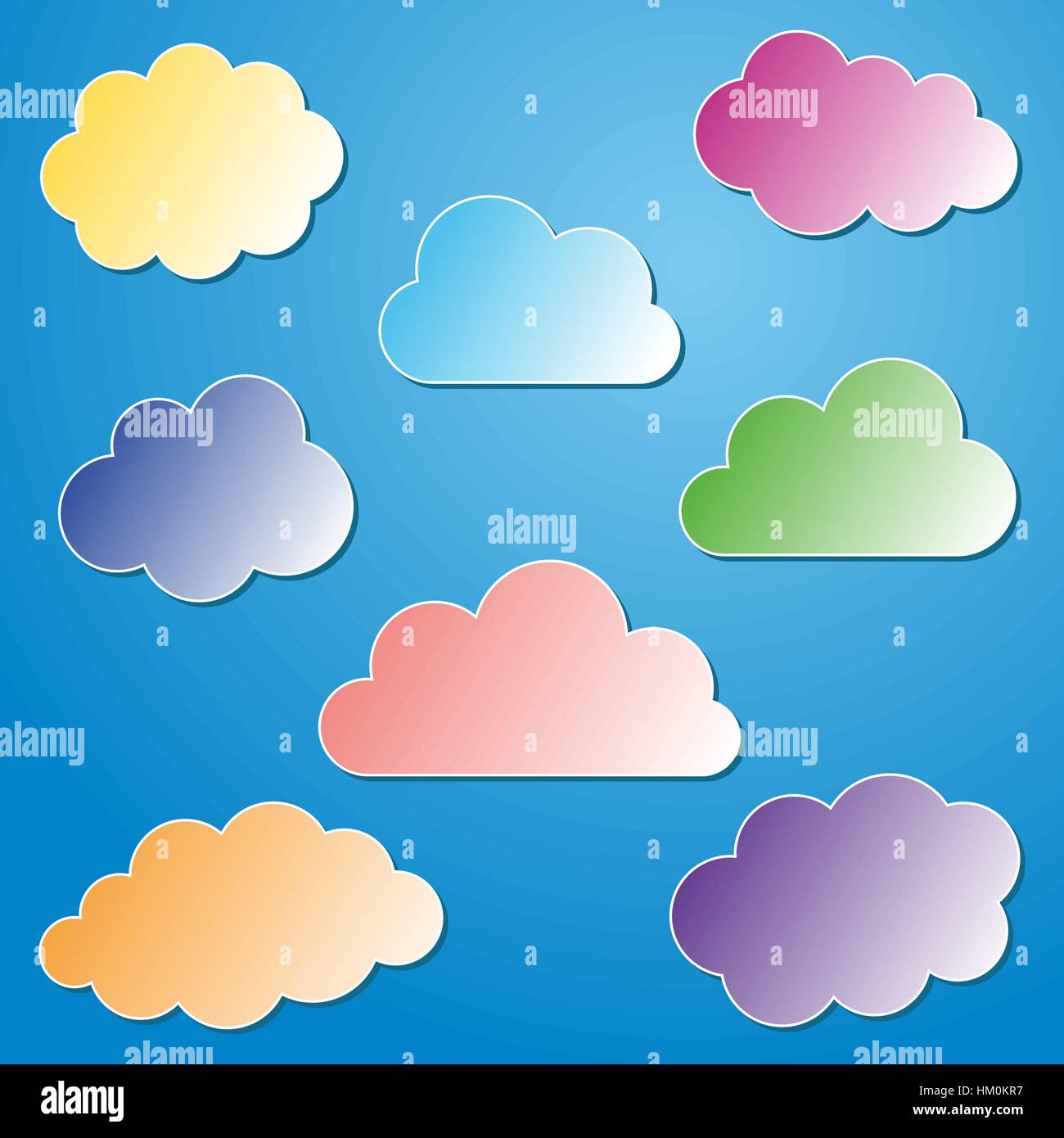 Various colorful paper clouds collection on blue background Stock ...