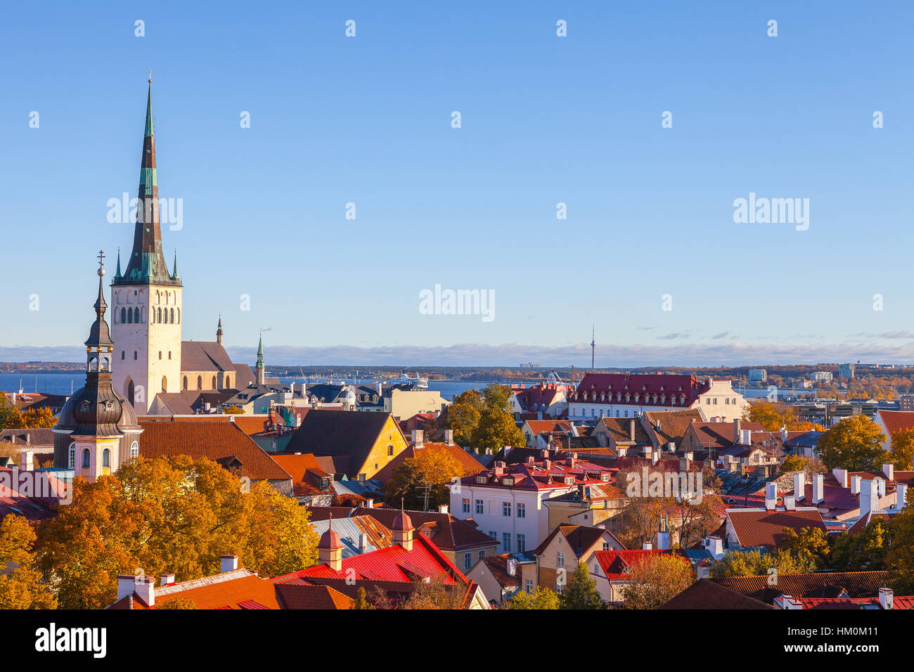 Old City Town Tallinn in Estonia. Sunny autumn day with gold leaves on ...