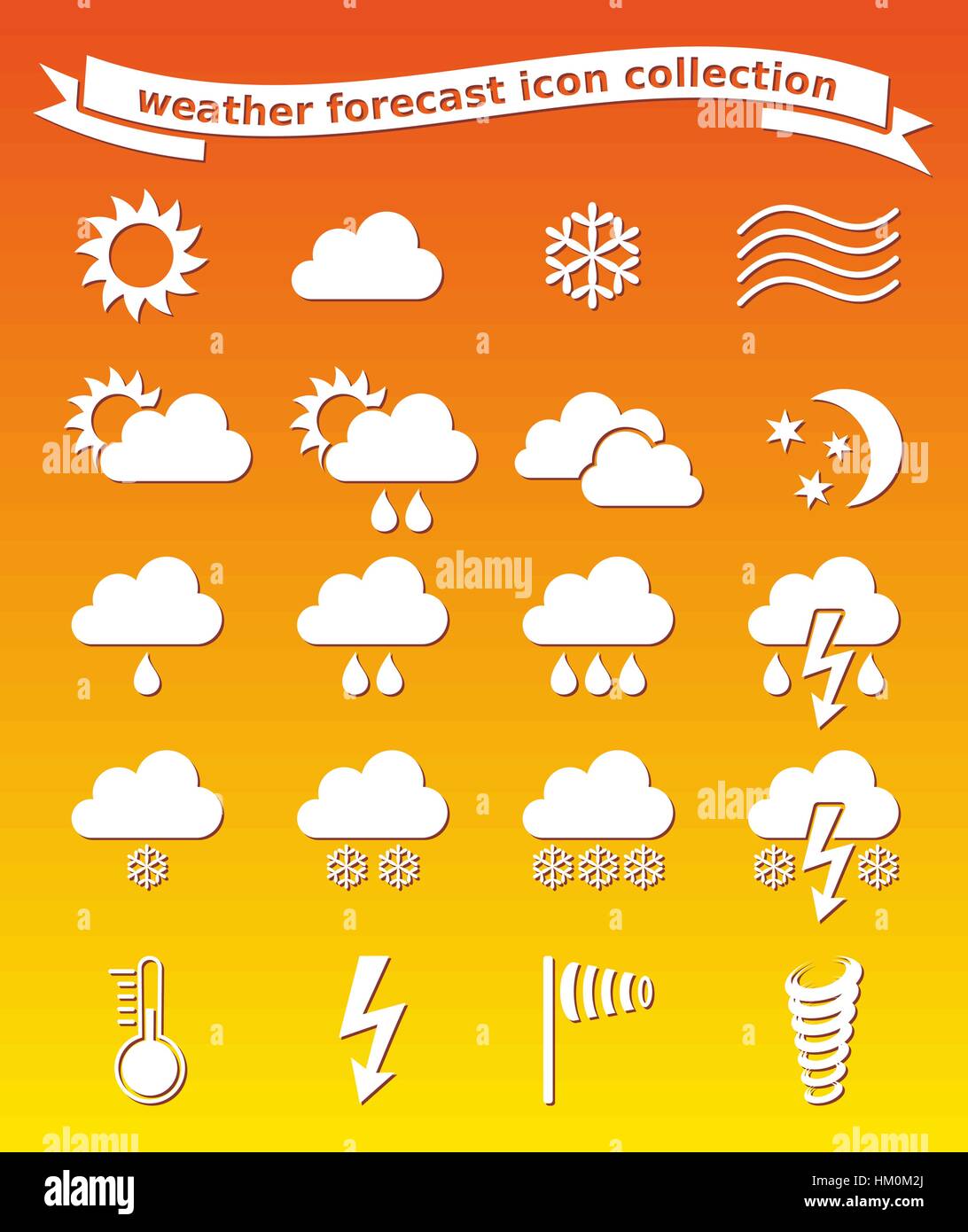 White vector weather icons collection on orange background Stock Vector ...