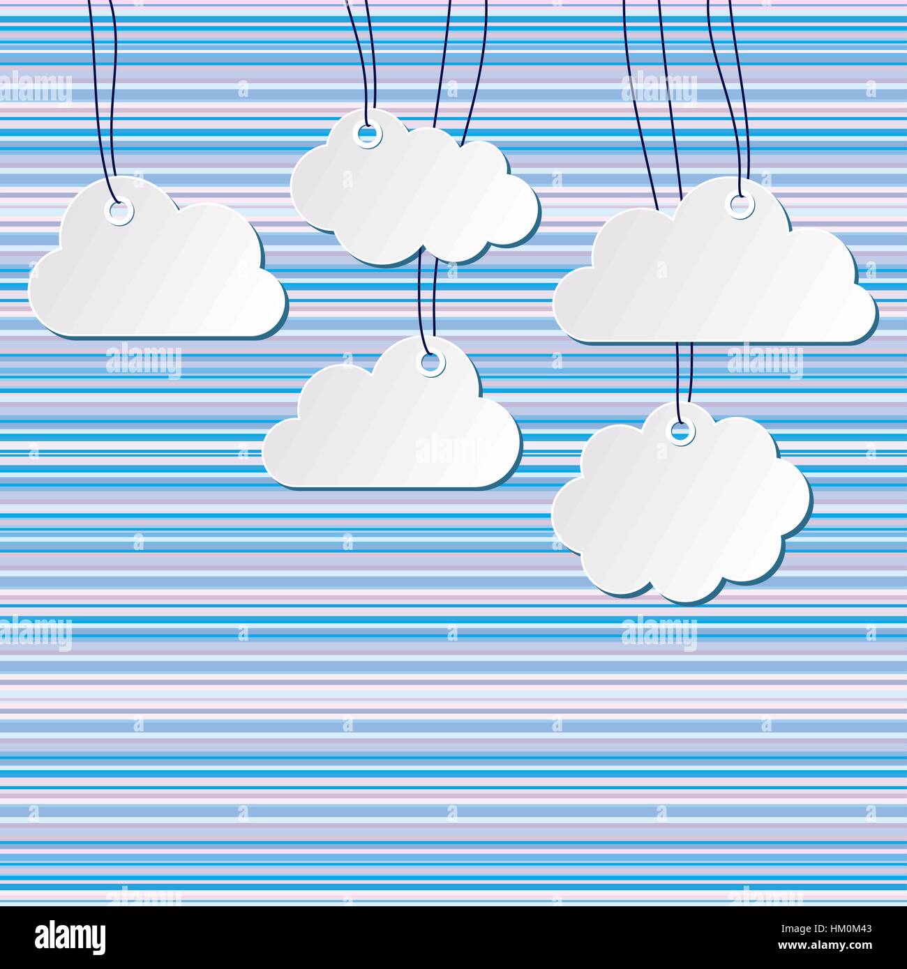 Paper clouds hanging on strings with striped background Stock Vector ...