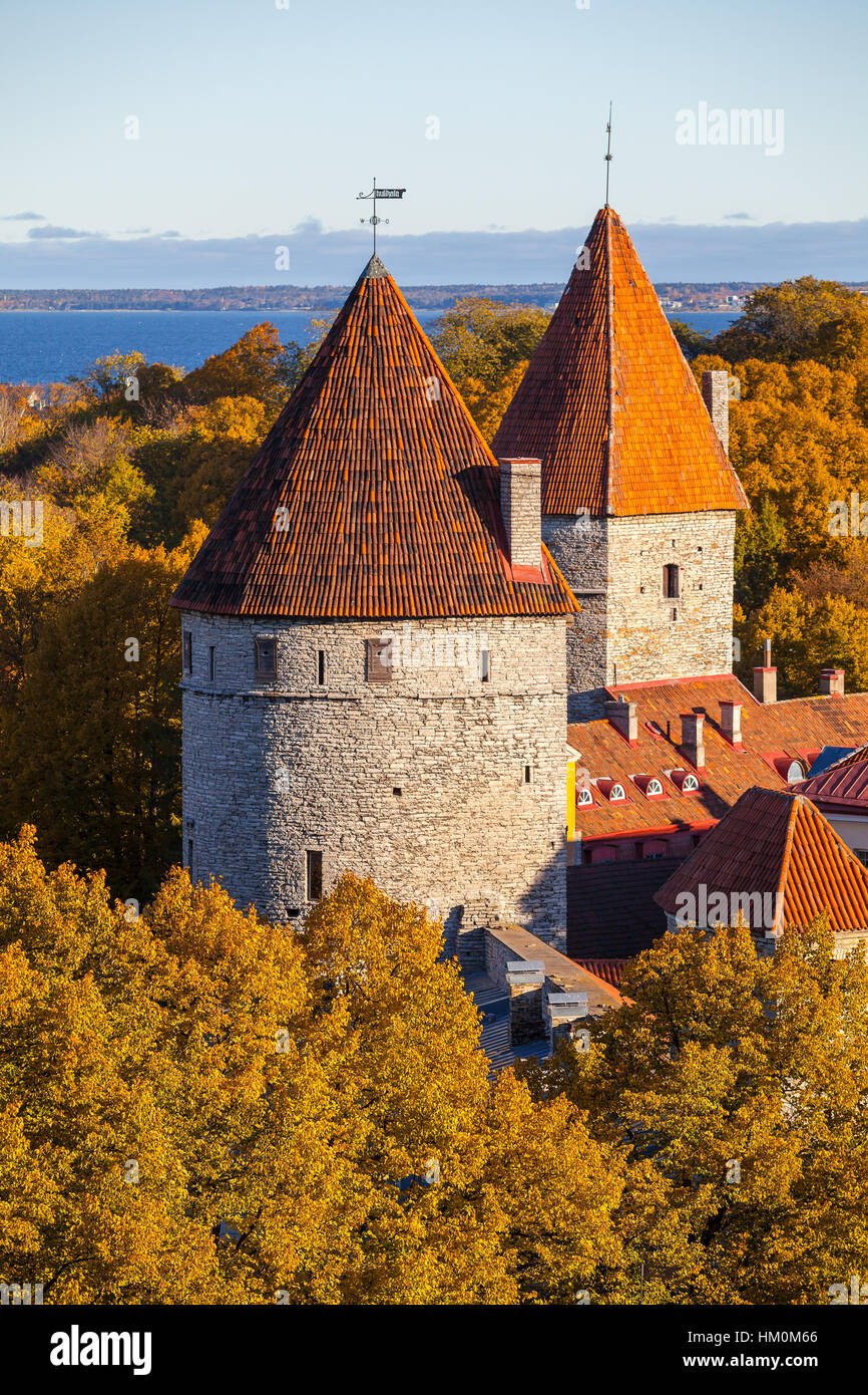 Medieval towers of old Tallinn at gold autumn season Stock Photo - Alamy