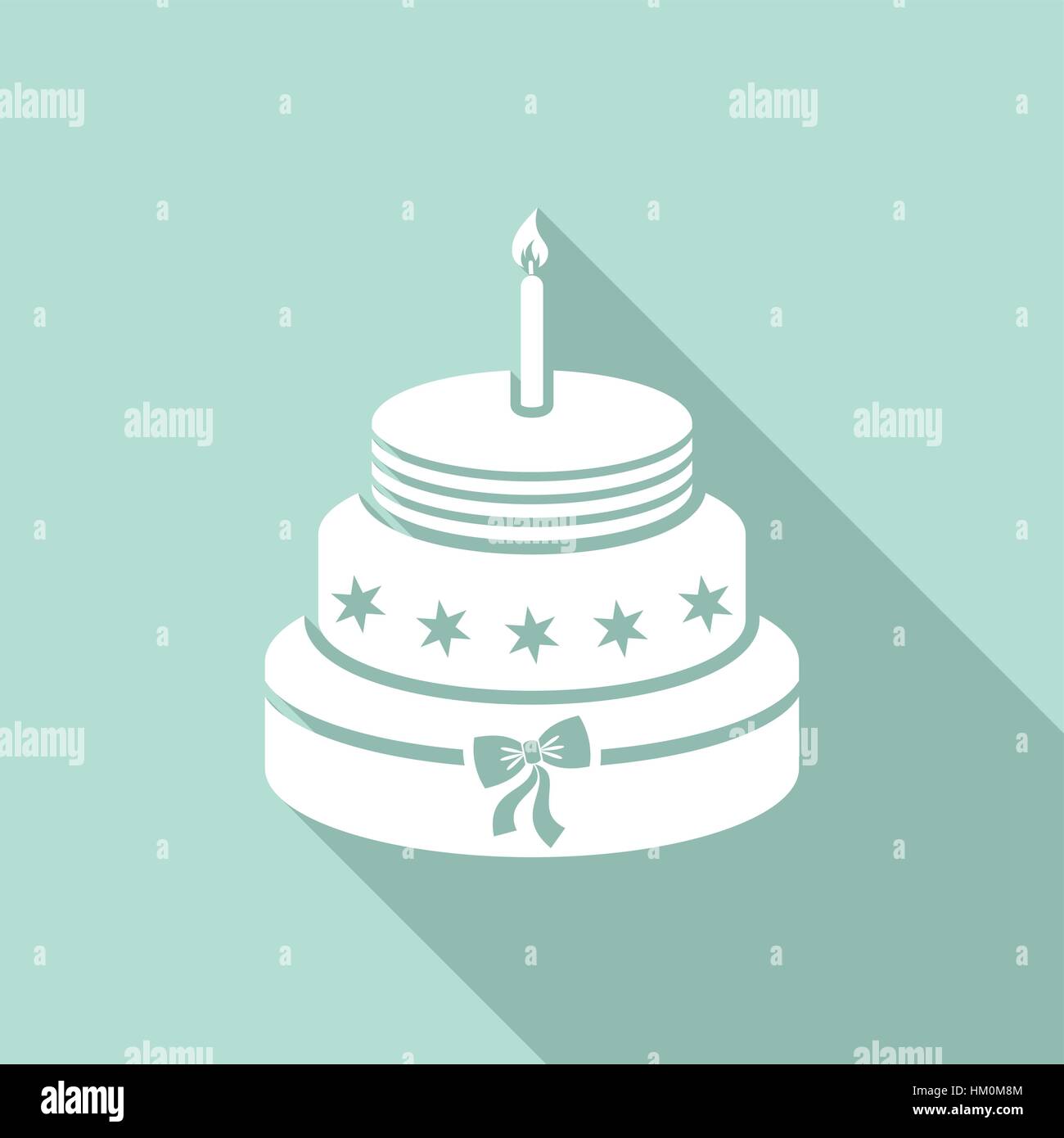 White birthday cake on blue background flat design Stock Vector Image ...