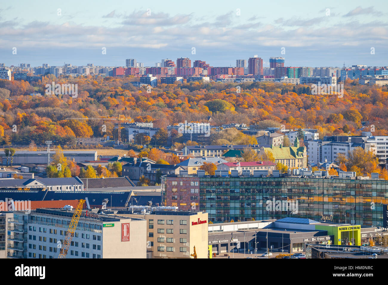 TALLINN, ESTONIA - 24 OKT 2015. Skyline view of new city at the autumn ...