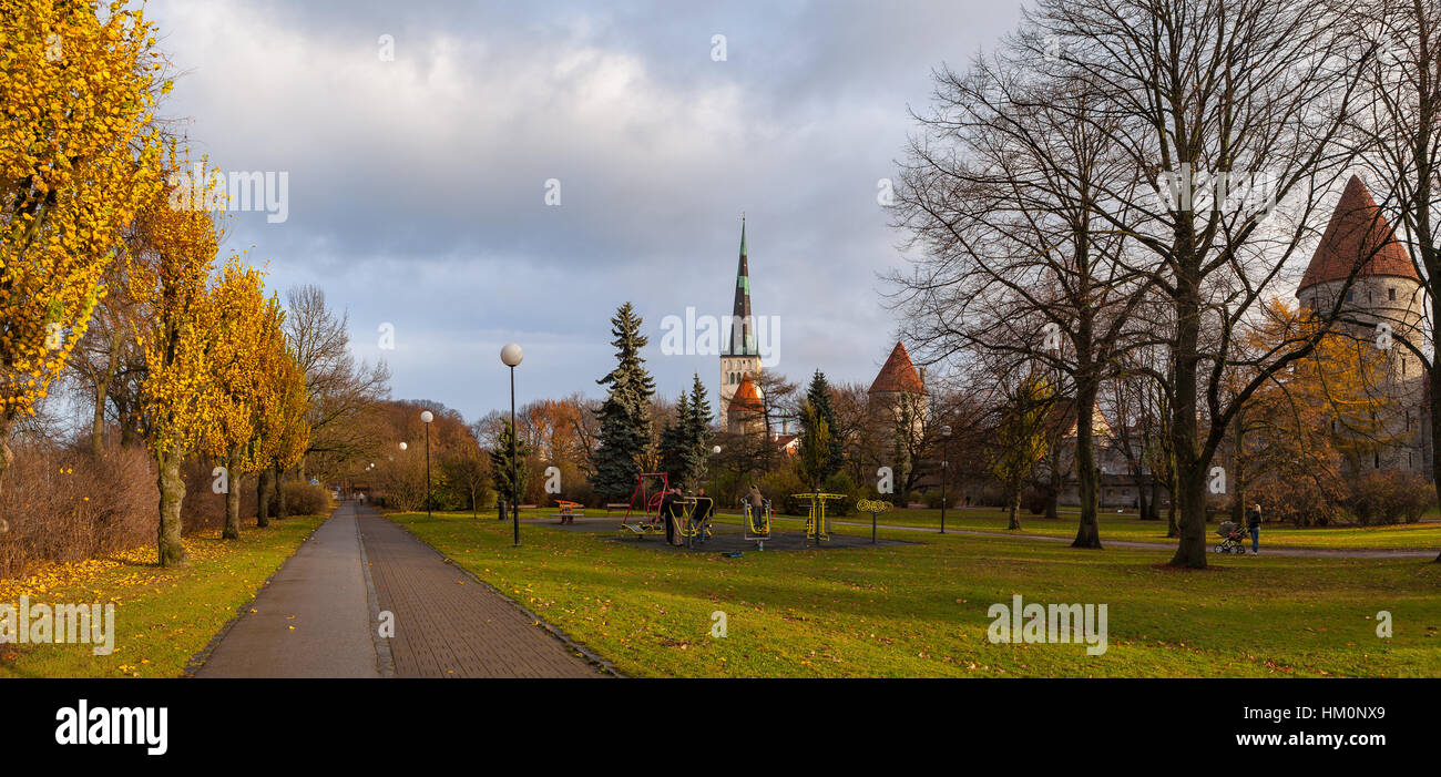 TALLINN, ESTONIA - 24 OKT 2015. Colorful autumn park near old town of ...