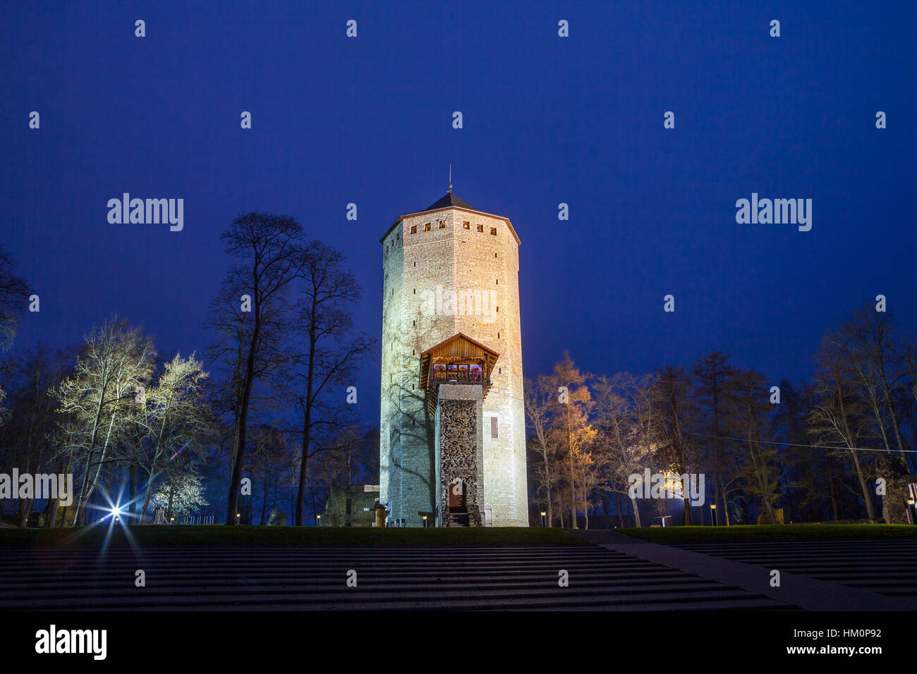 Keep - main tower of Paide castle in Estonia. Night illuminated view ...