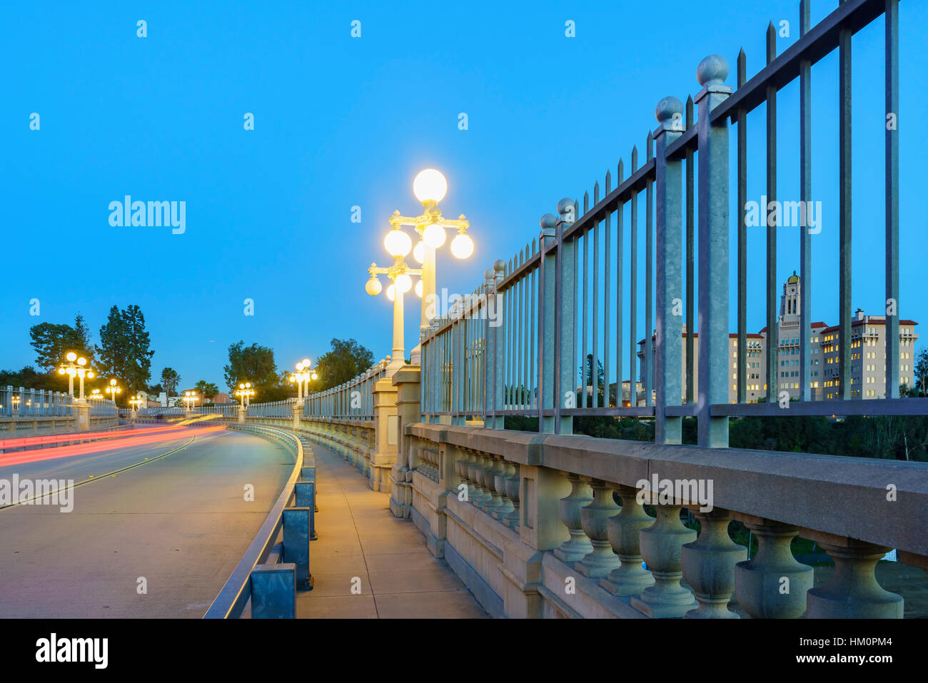 Night view of Colorado Street Bridge, Pasadena, California, USA Stock ...