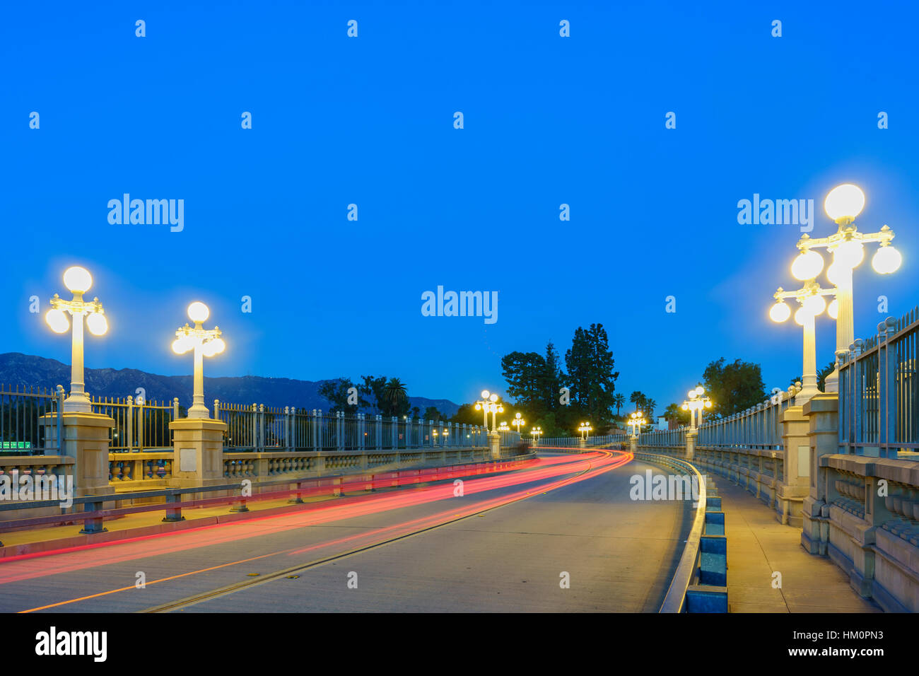 Night view of Colorado Street Bridge, Pasadena, California, USA Stock ...