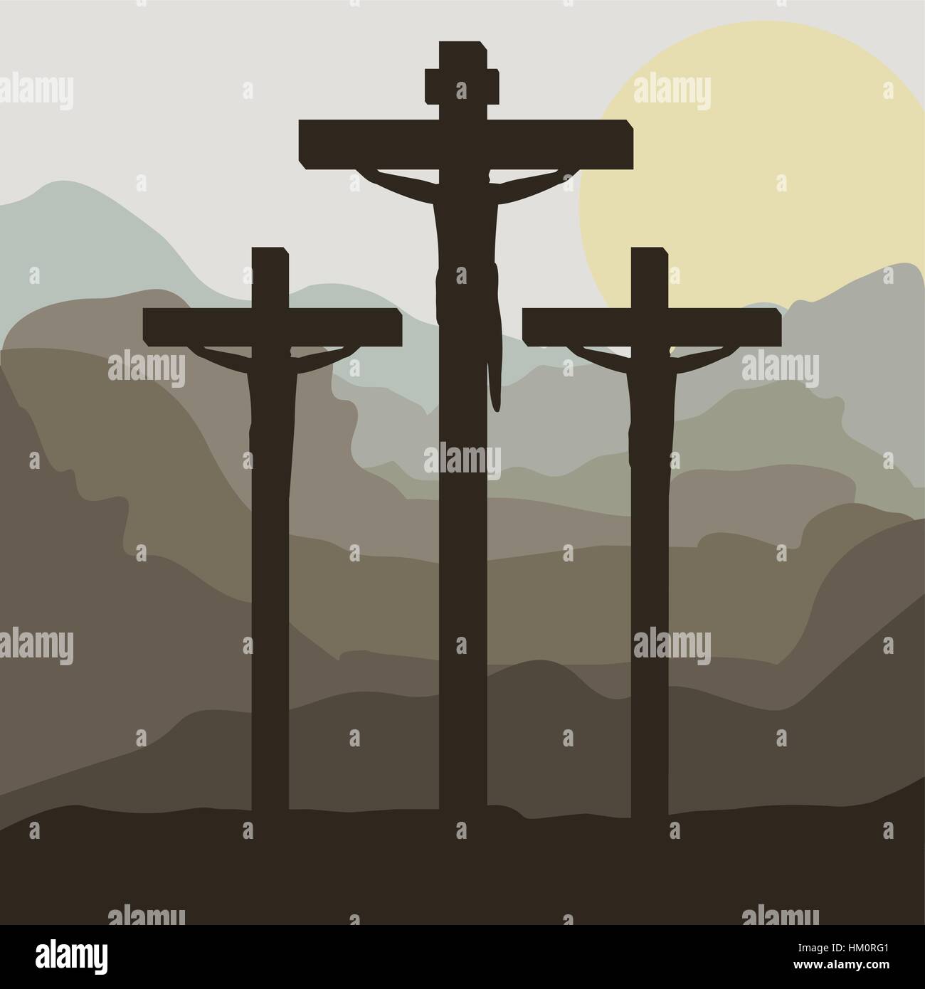 scene sunset with crucifix in hill vector illustration Stock Vector ...