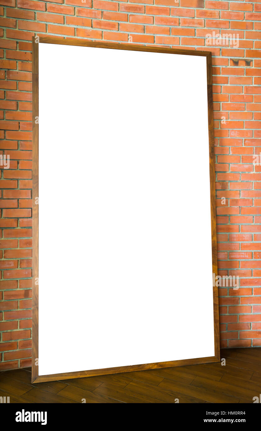 Blank wood sign on brick wall Stock Photo - Alamy