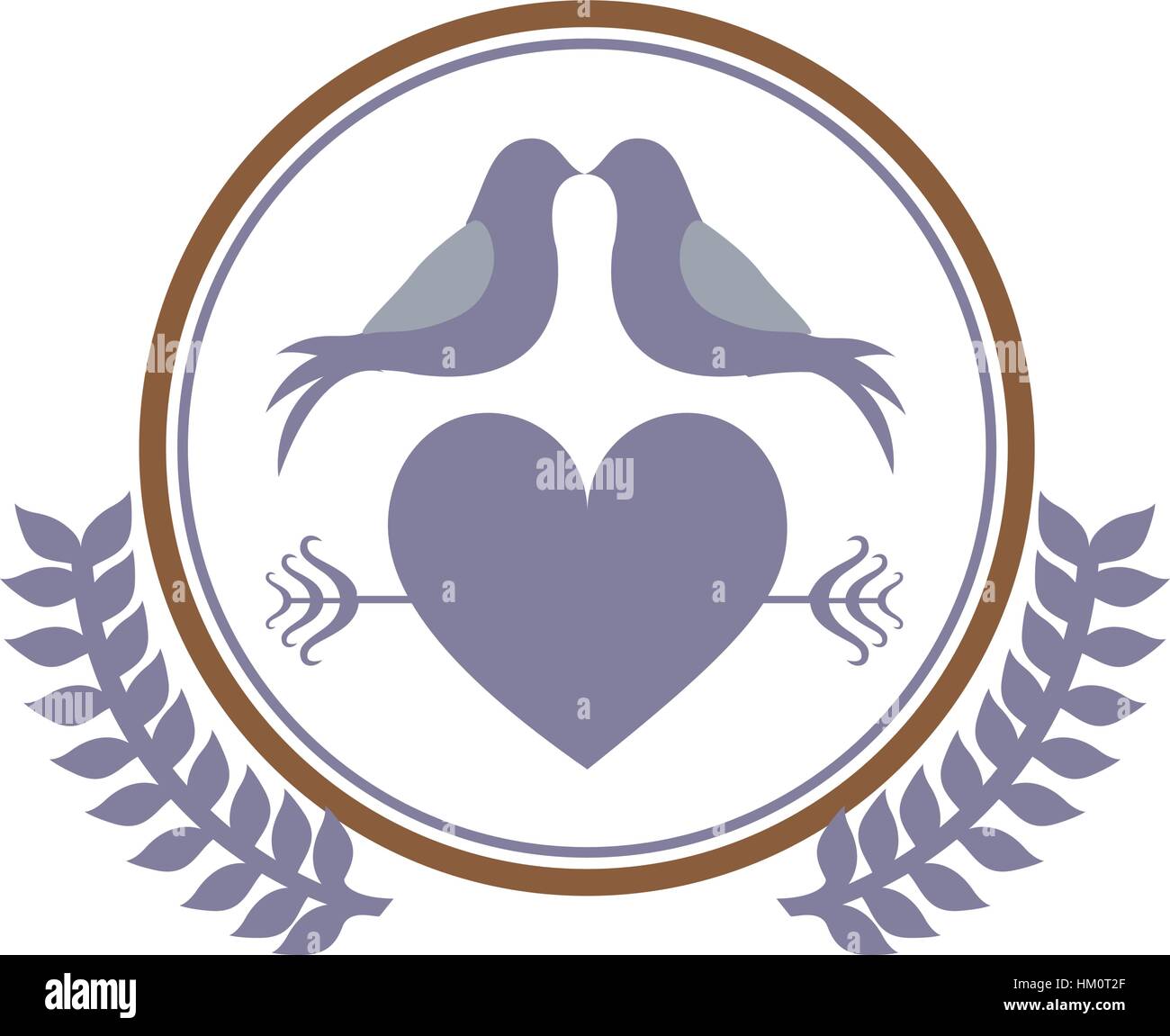 purple circular border with olive branch and pigeons in love vector ...
