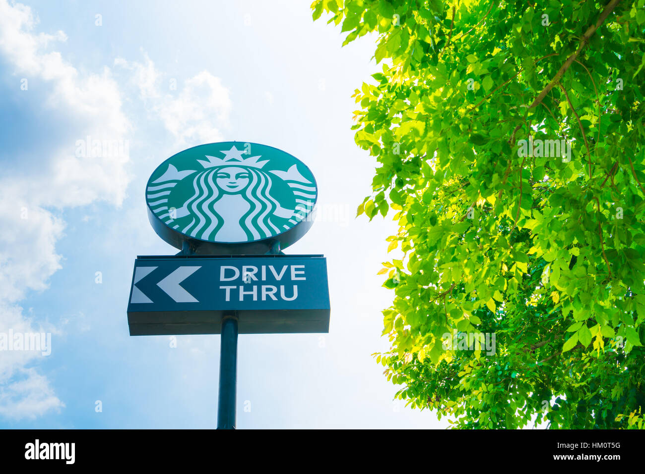 Bangkok Province, Thailand - May 09, 2016 : Starbucks drive thru sign ...