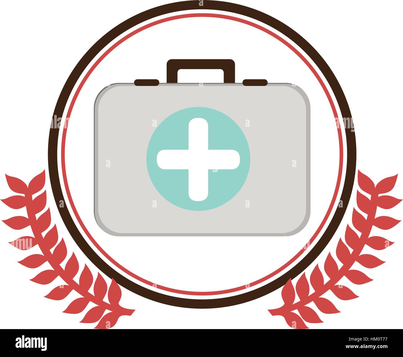 circular border with ornament leaves with Kit first aid in box icon ...