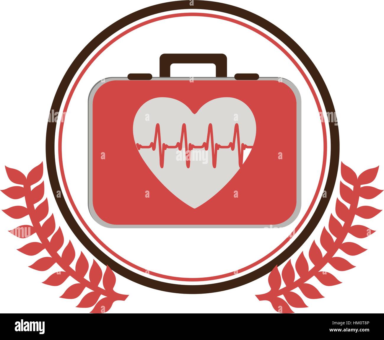 circular border with ornament leaves with first aid kit with heart with ...