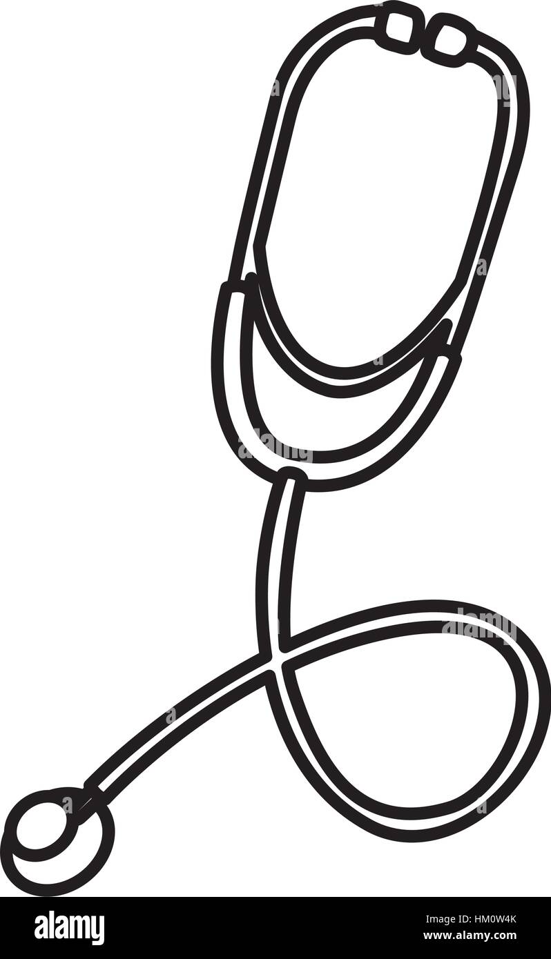 monochrome contour with stethoscope close up vector illustration Stock ...