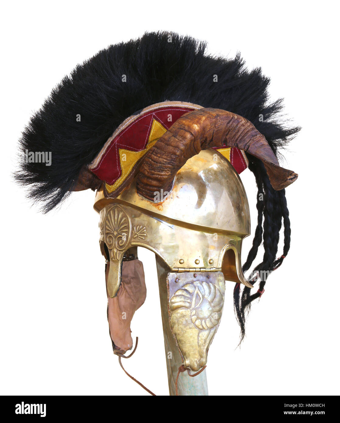 Ancient helmet of a soldier with horn and metal decorations Stock Photo ...