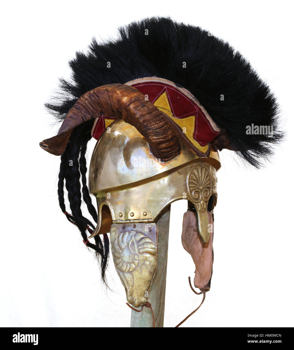old helmet of a soldier with horn and metal decorations Stock Photo - Alamy