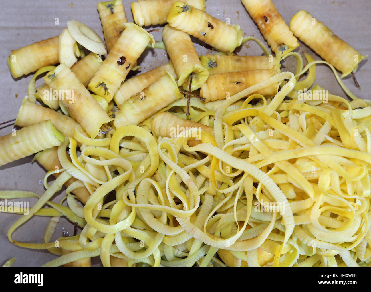 scraps of apple peels and the cores for home composting Stock Photo - Alamy