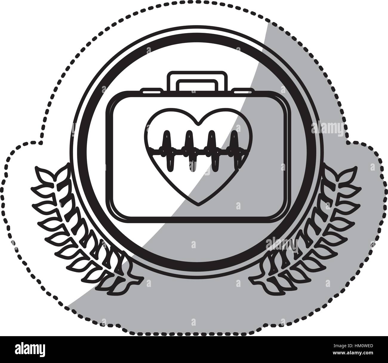 monochrome sticker with firts aid kit with symbol line of vital sign in ...