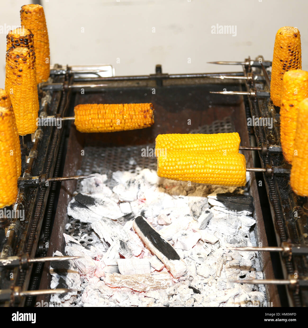 roasted corn on the grill for sale in the stall of organic food Stock ...