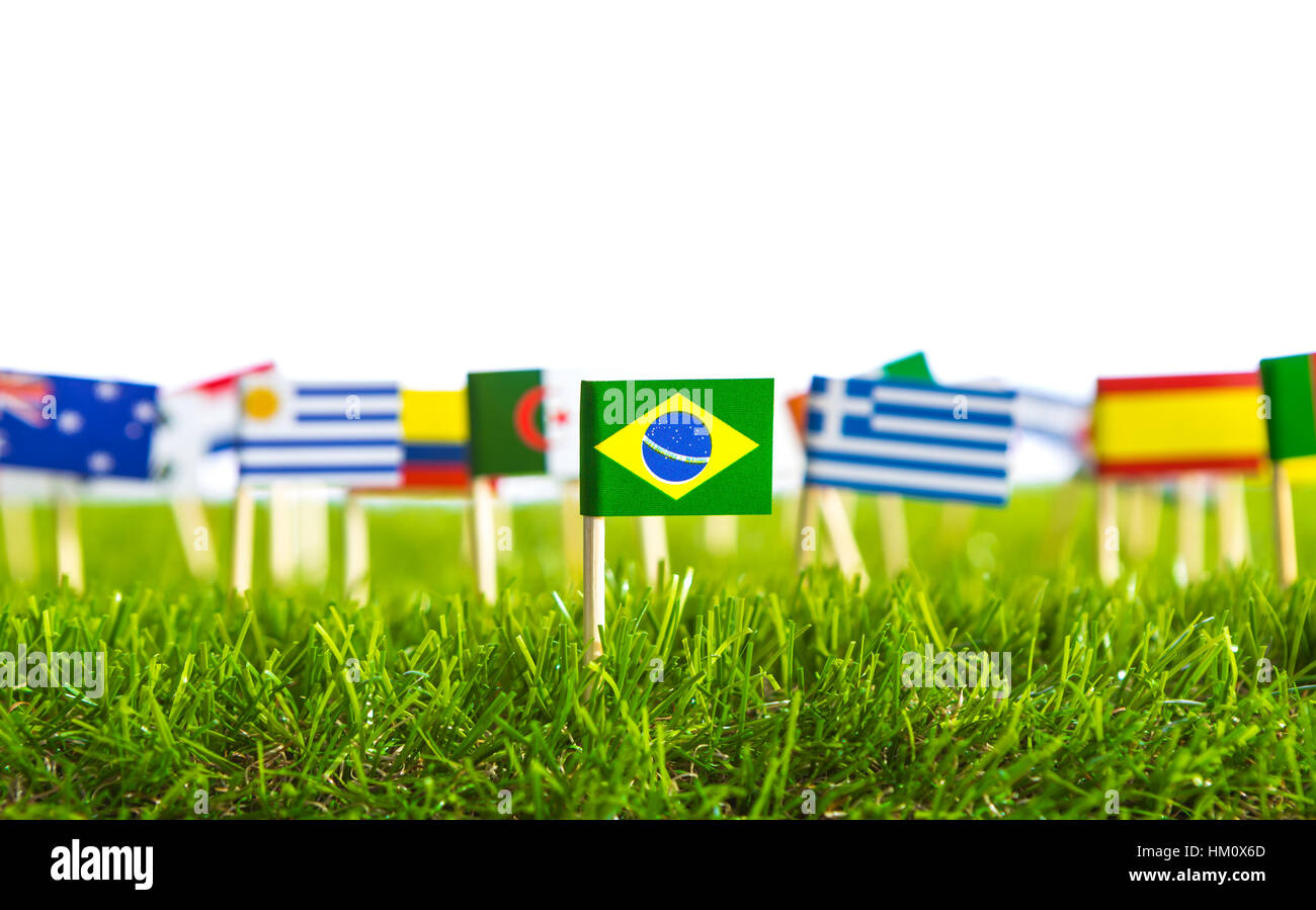 Paper cut of flags on grass for Soccer championship 2014 Stock Photo ...