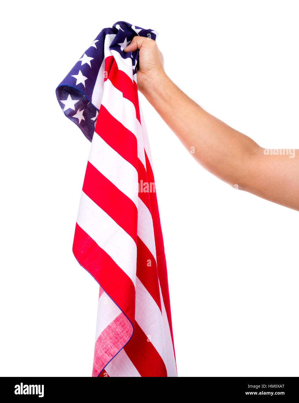 Hand holding American flag isolated on white background Stock Photo - Alamy