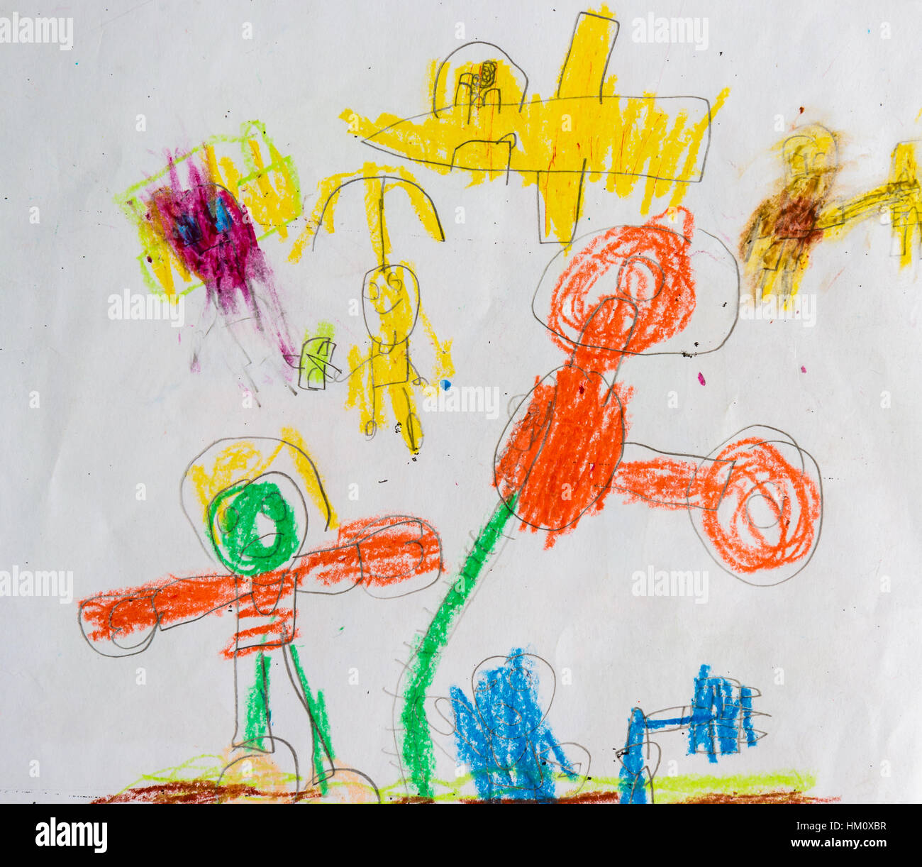 Kid's painting of children play well together Stock Photo - Alamy
