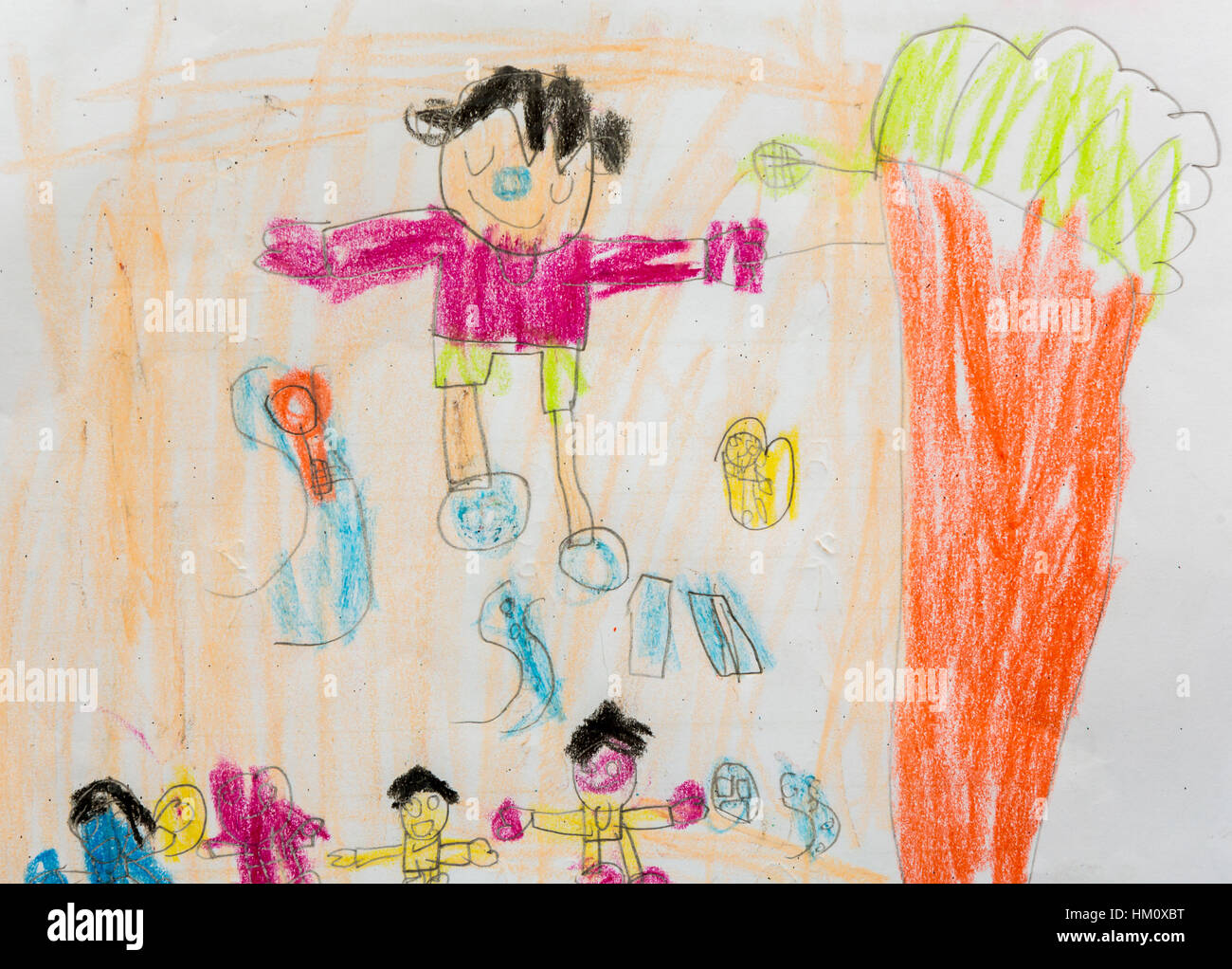 Kid's painting of children play well together Stock Photo - Alamy