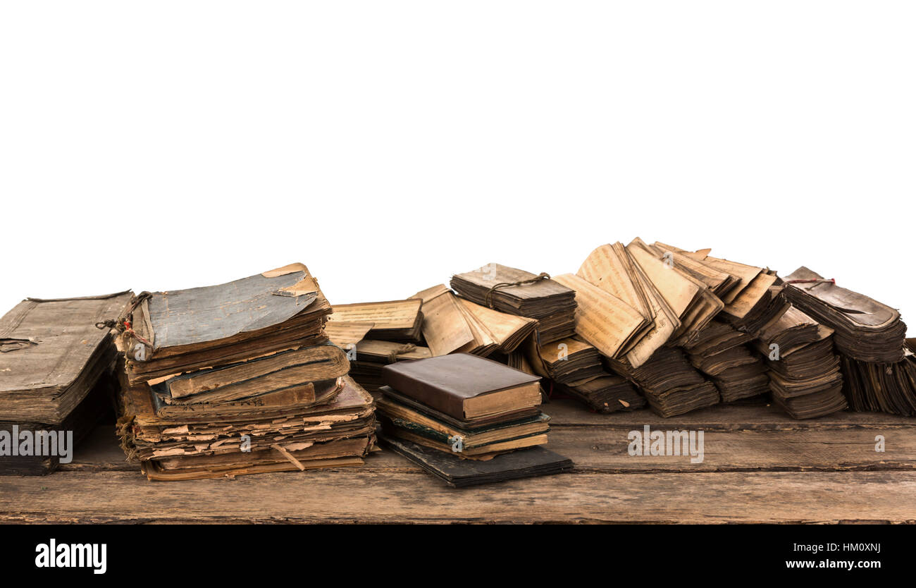 Vintage old books on wooden table Stock Photo - Alamy