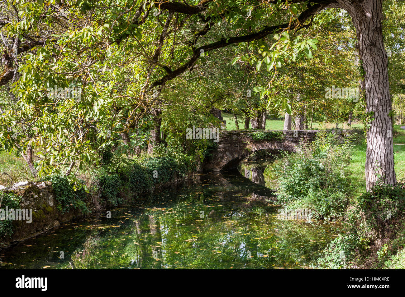 Country stream and Old Stone Bridge Lot France Stock Photo - Alamy