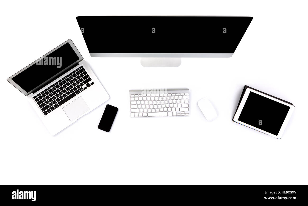 Workplace keyboard smart phone Cut Out Stock Images & Pictures - Alamy