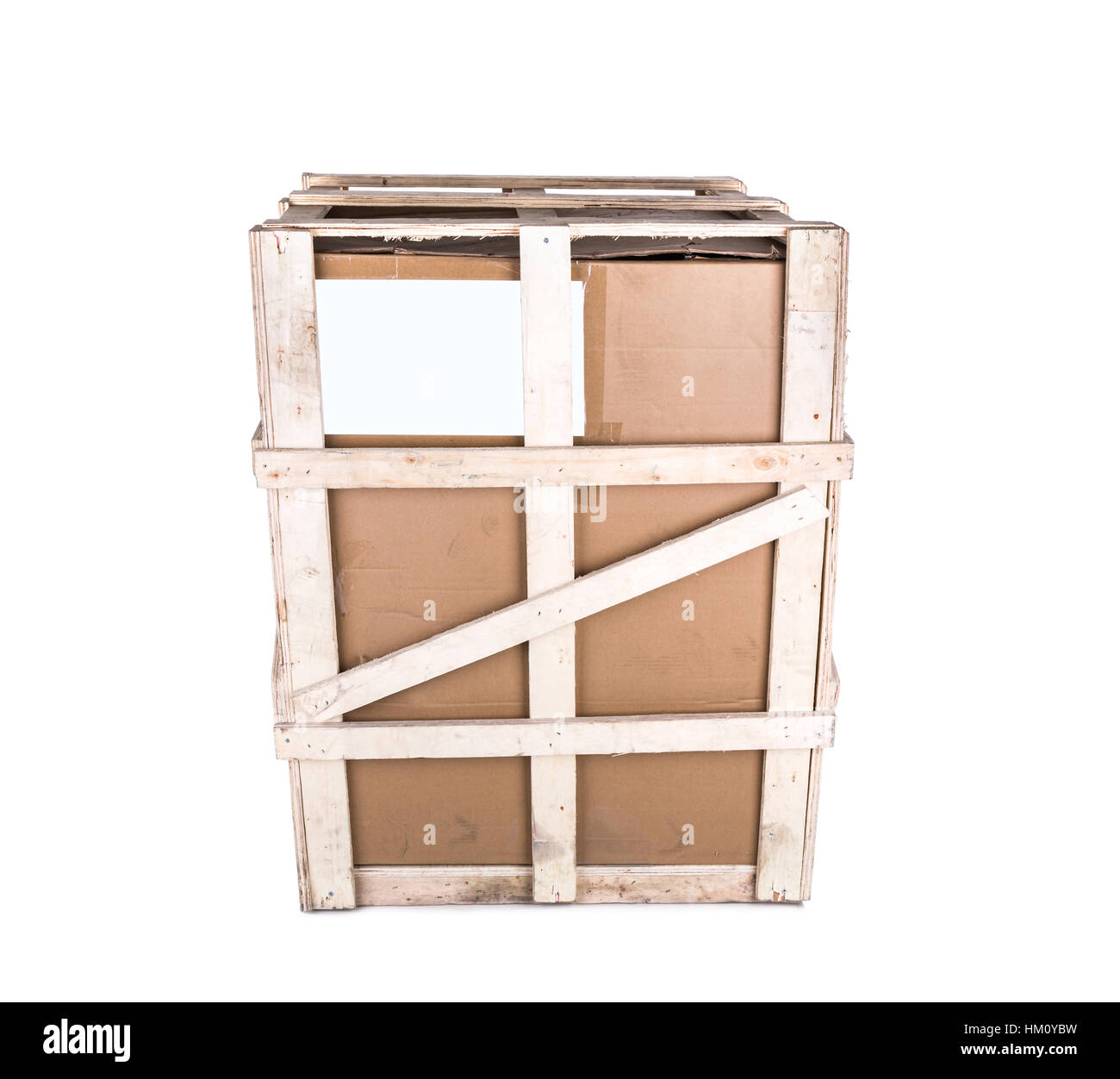 Cardboard boxes with wooden reinforcement Stock Photo - Alamy