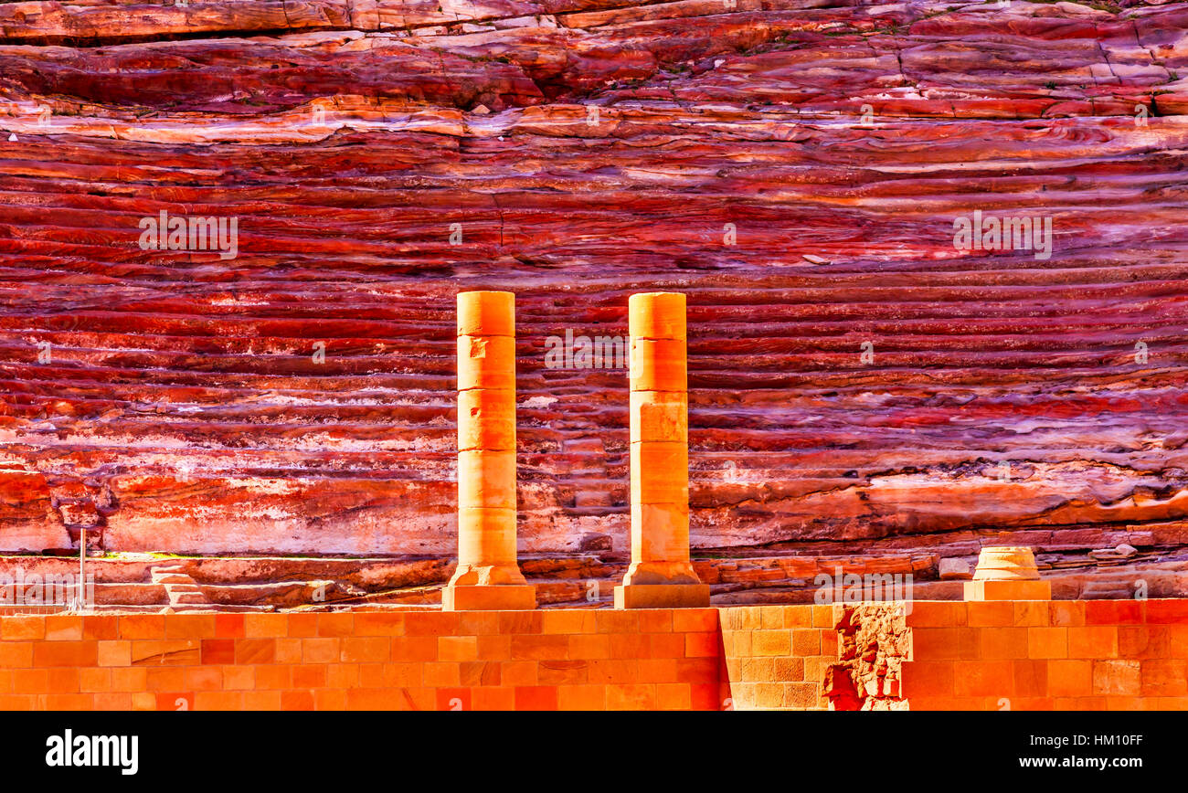 Red Carved Amphitheater Theater Siq Petra Jordan. Theater built in ...