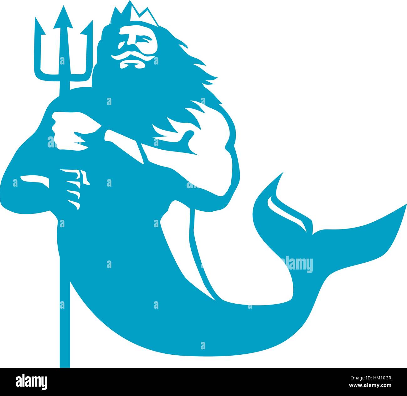 Illustration of triton mythological god wielding trident viewed from ...