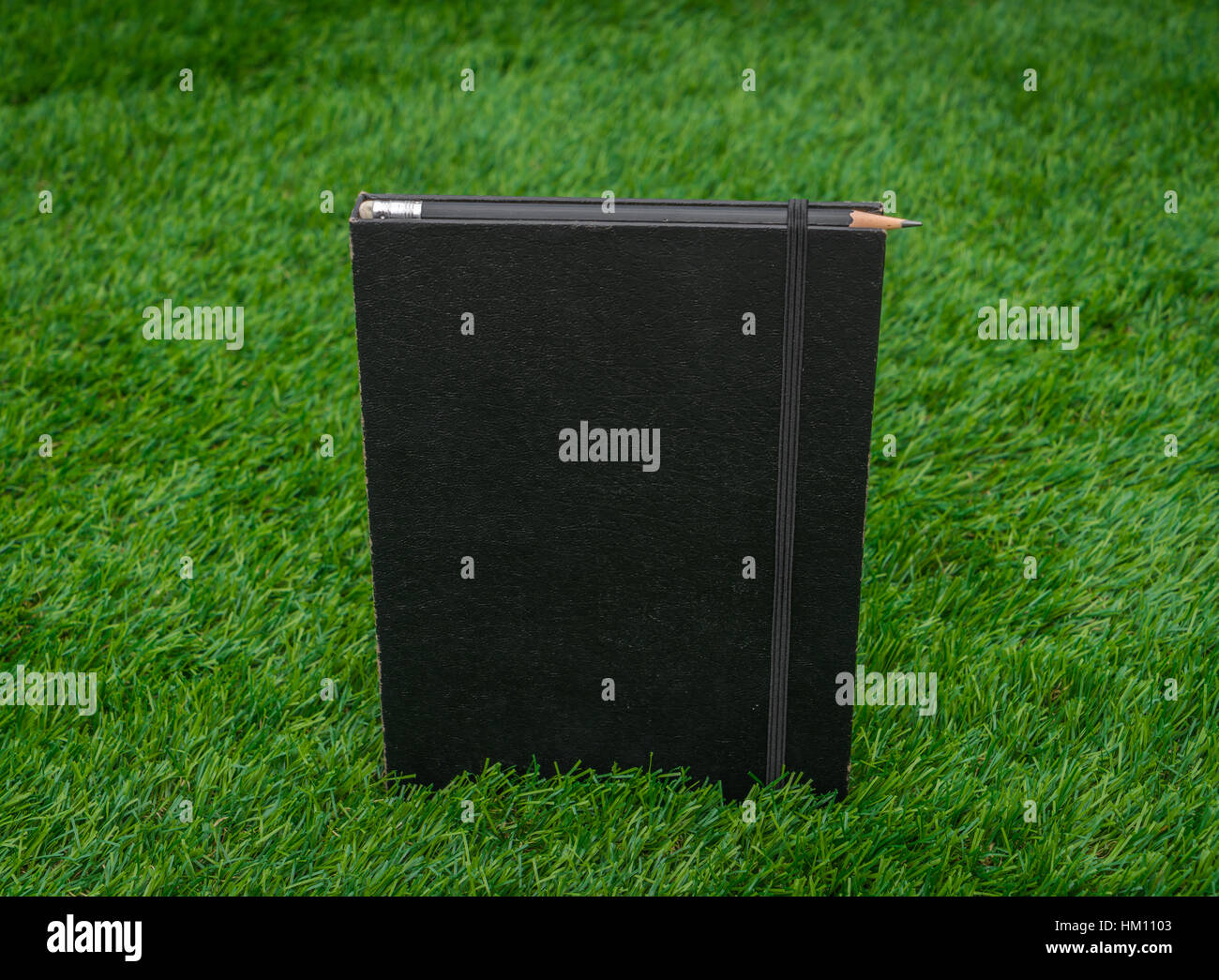 Notebook on spring green grass Stock Photo - Alamy