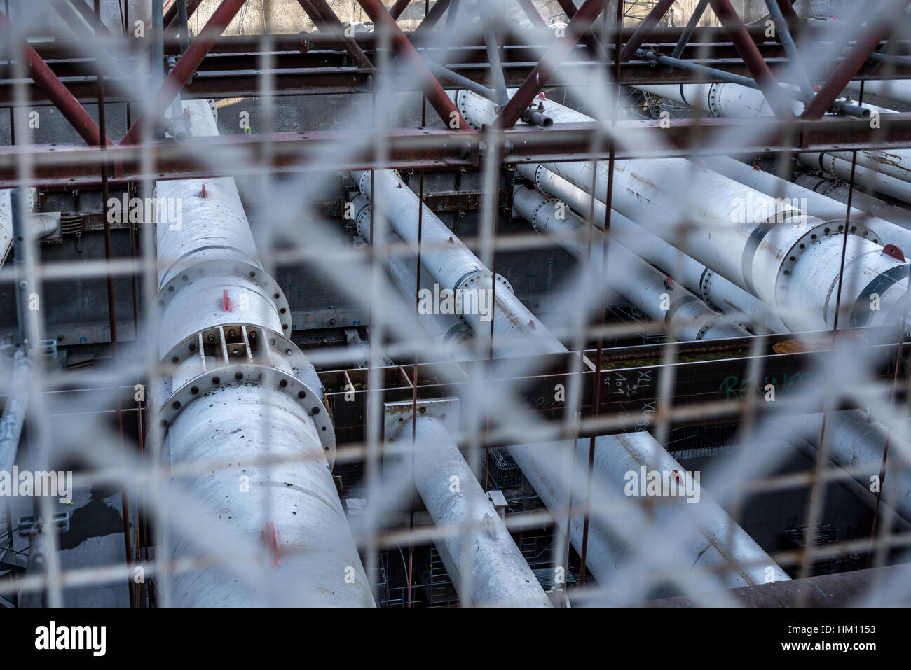 Spacer beams in a constructing of metro station in Rennes, 15.09.2016 ...