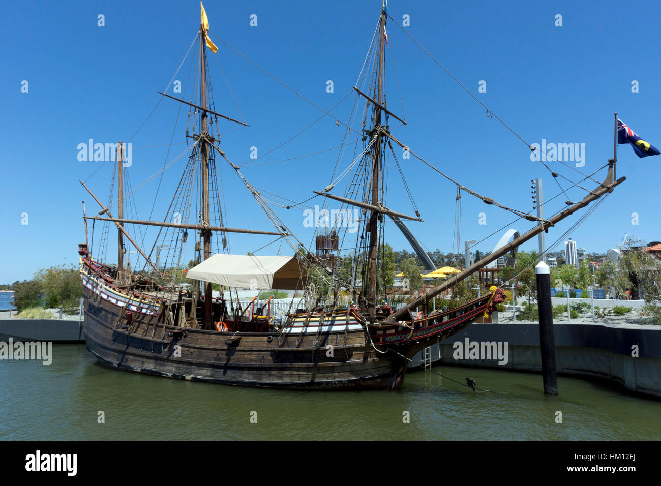 Duyfken replica sailing ship, Elizabeth Quay, Perth Western Australia ...