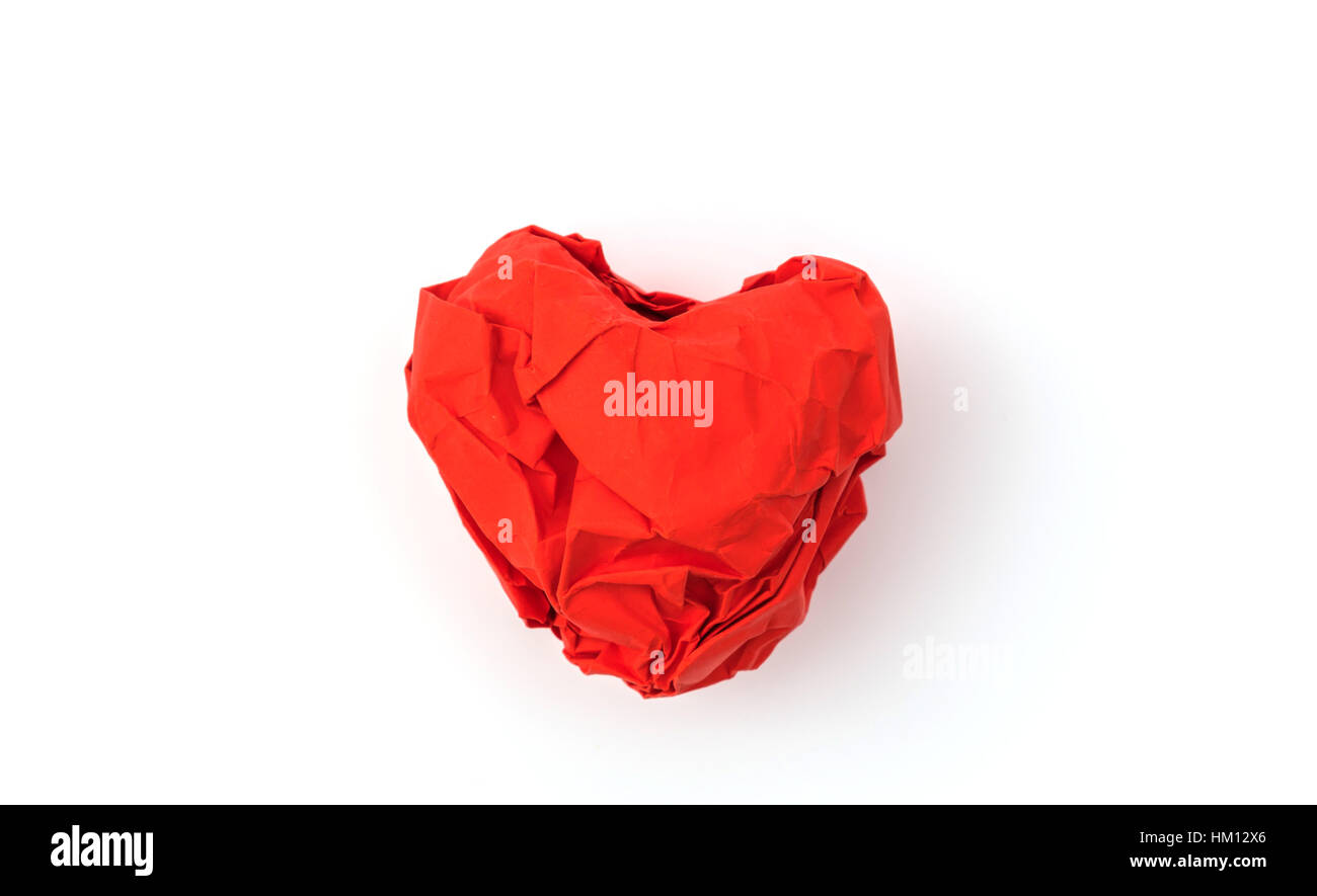 Paper crumpled heart on white background Stock Photo - Alamy