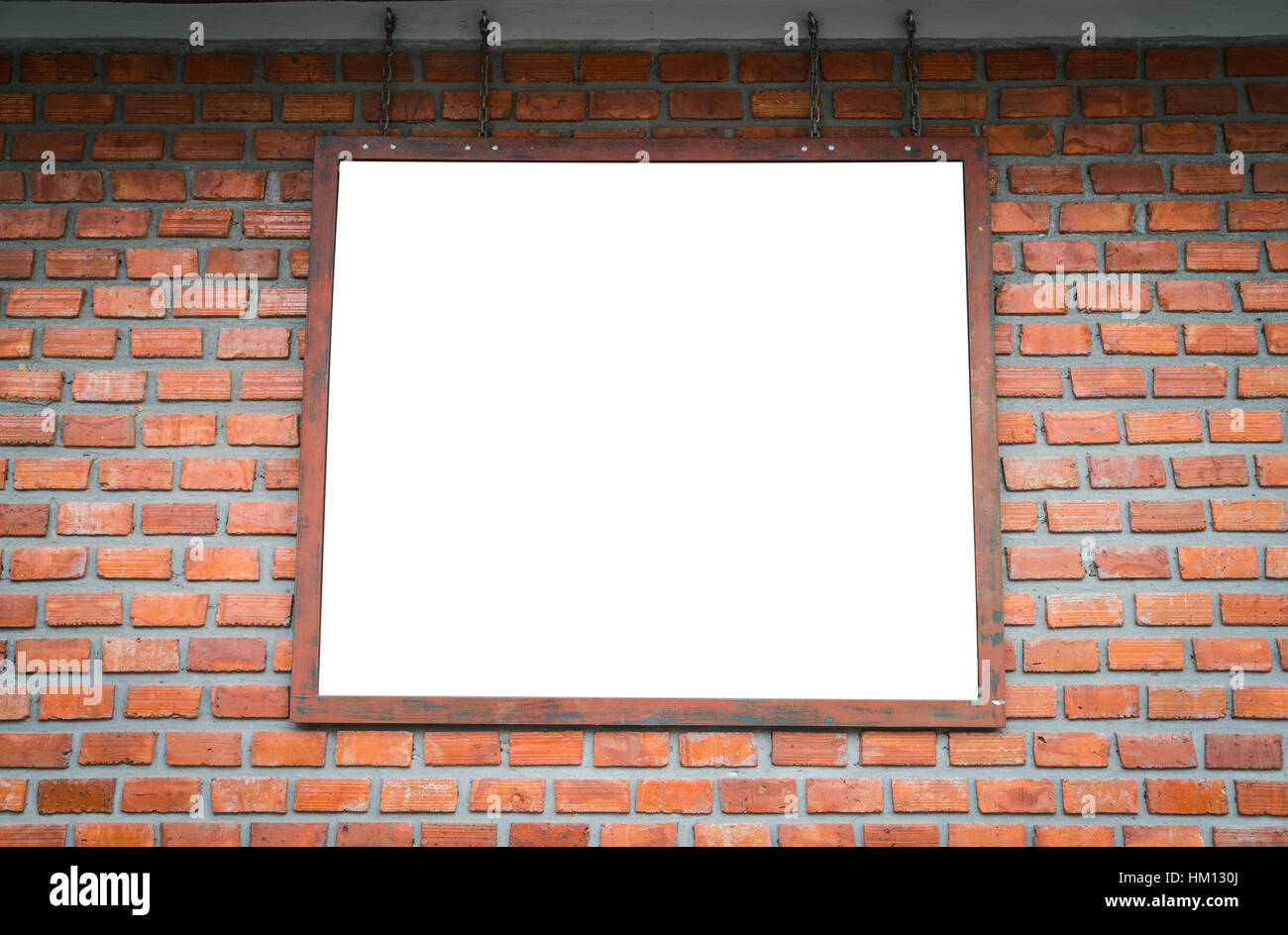 Blank wood sign on brick wall Stock Photo - Alamy