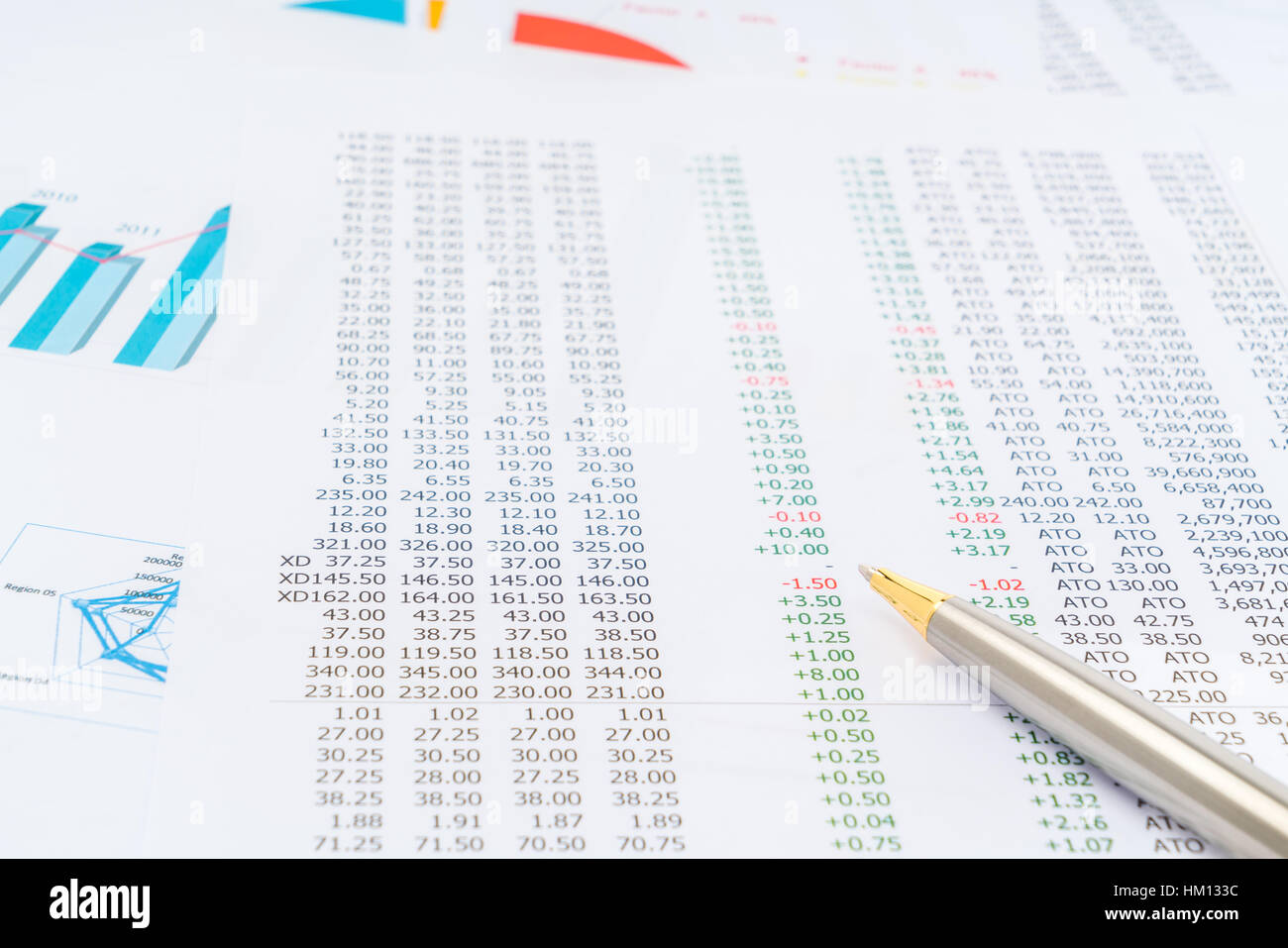 Financial charts with pen Stock Photo - Alamy