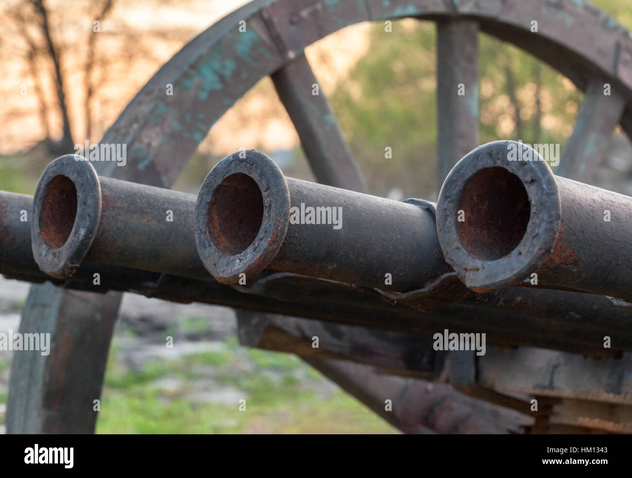 Vintage multi barrelled cannon - ribaudequin. Gun barrel close-up ...