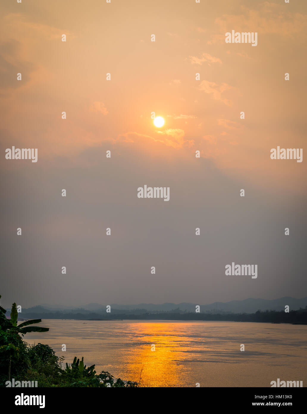Beautiful sunset in the lake ( Filtered image processed vintage effect ...