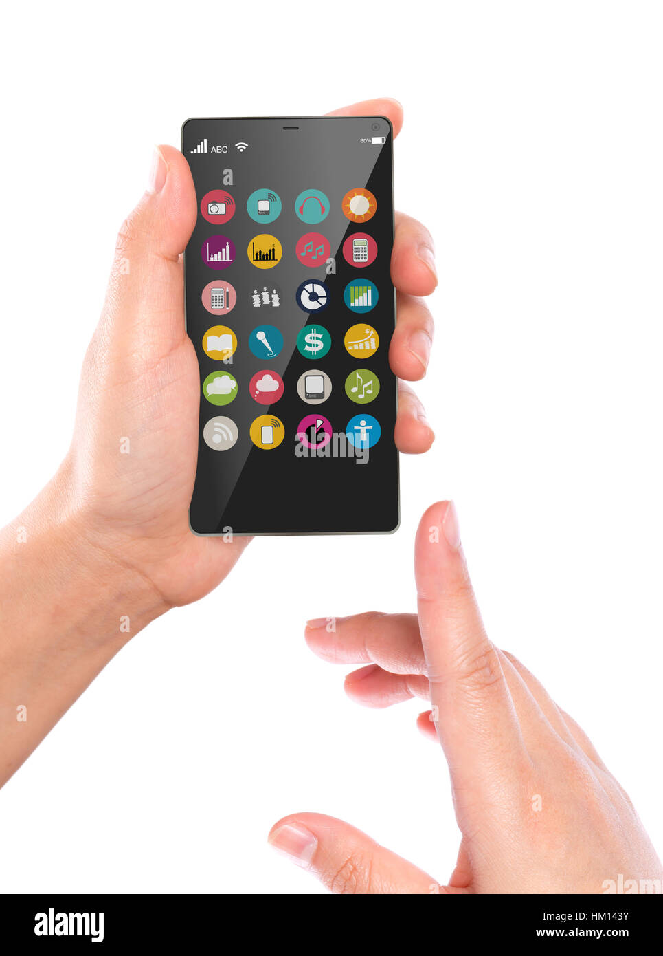 Hand hold Mobile phone with colorful application icons Stock Photo - Alamy