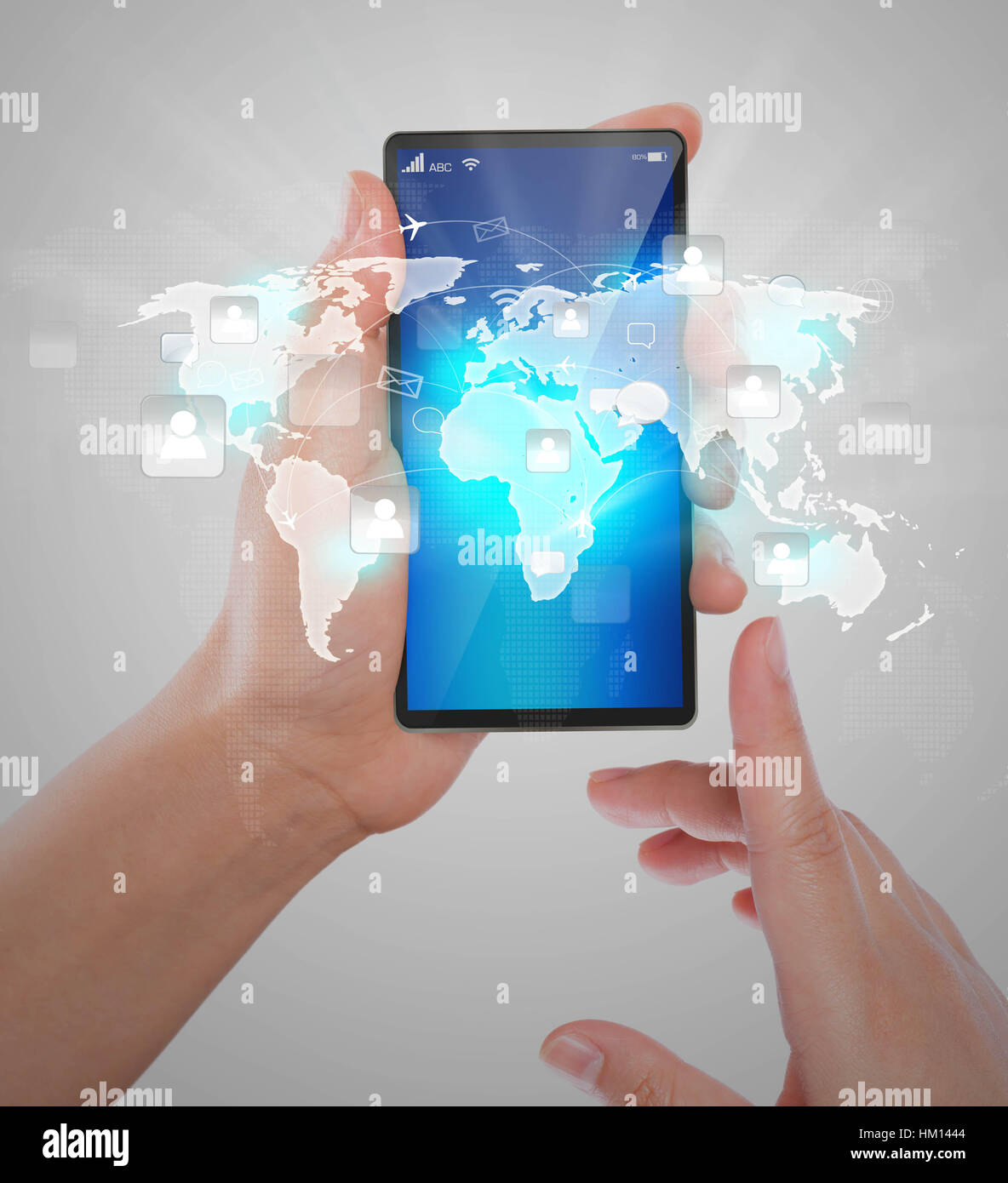 Hand holding Modern communication technology mobile phone show the ...