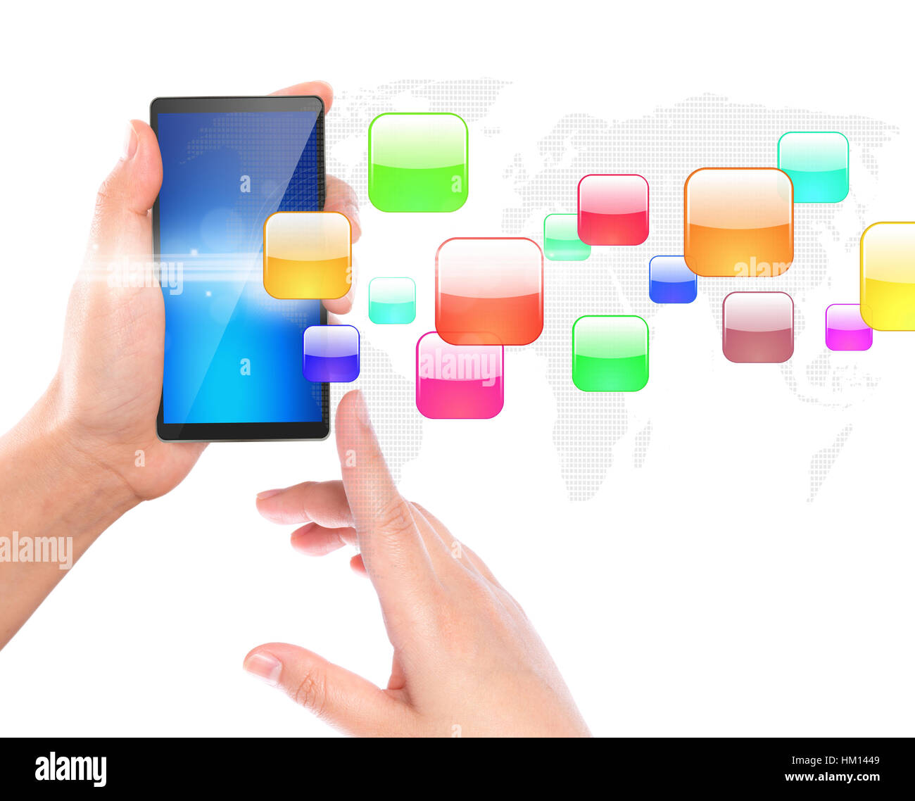 Mobile phone with colorful application icons Stock Photo - Alamy