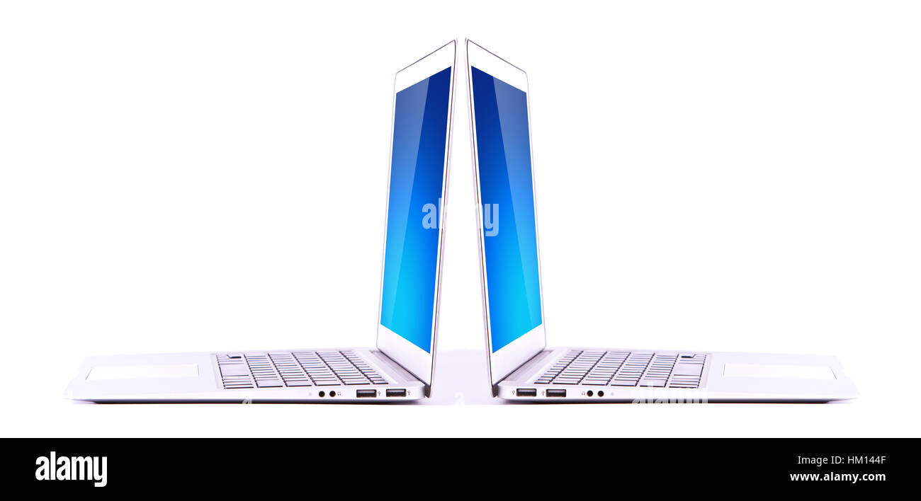 White Laptop Isolated on white background Stock Photo - Alamy