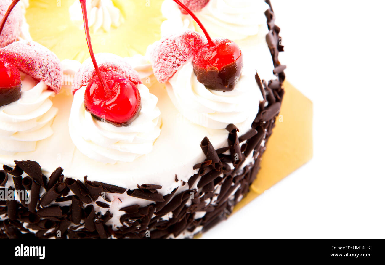 Chocolate cake with red cherries Stock Photo - Alamy